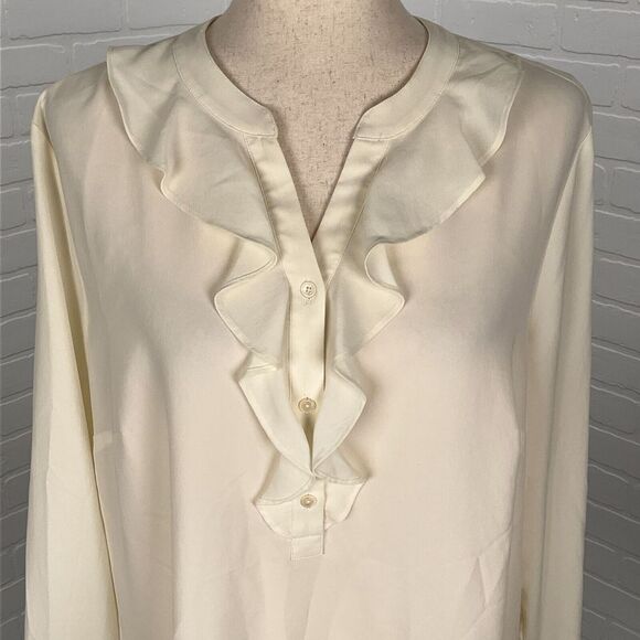 Talbots | Tops | Talbots Blouse Women 6 Ivory Ruffle Bib Crepe Career ...